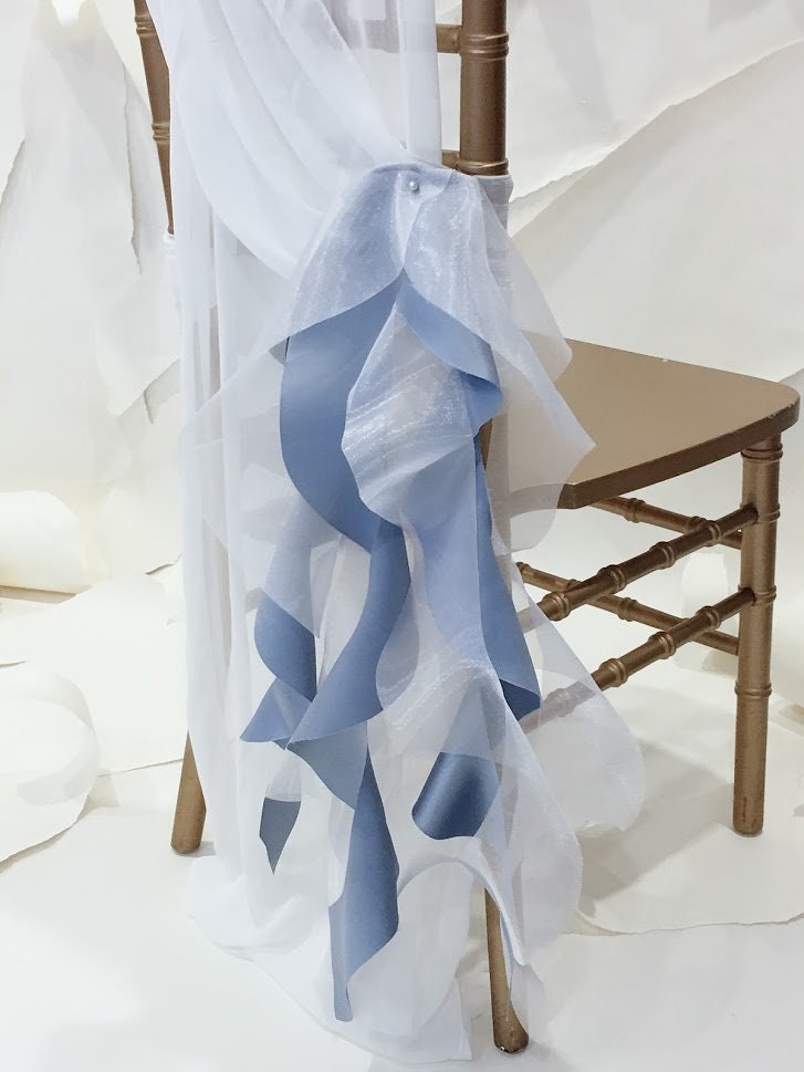 10 French Blue Satin & White Organza Ruffles - Etsy