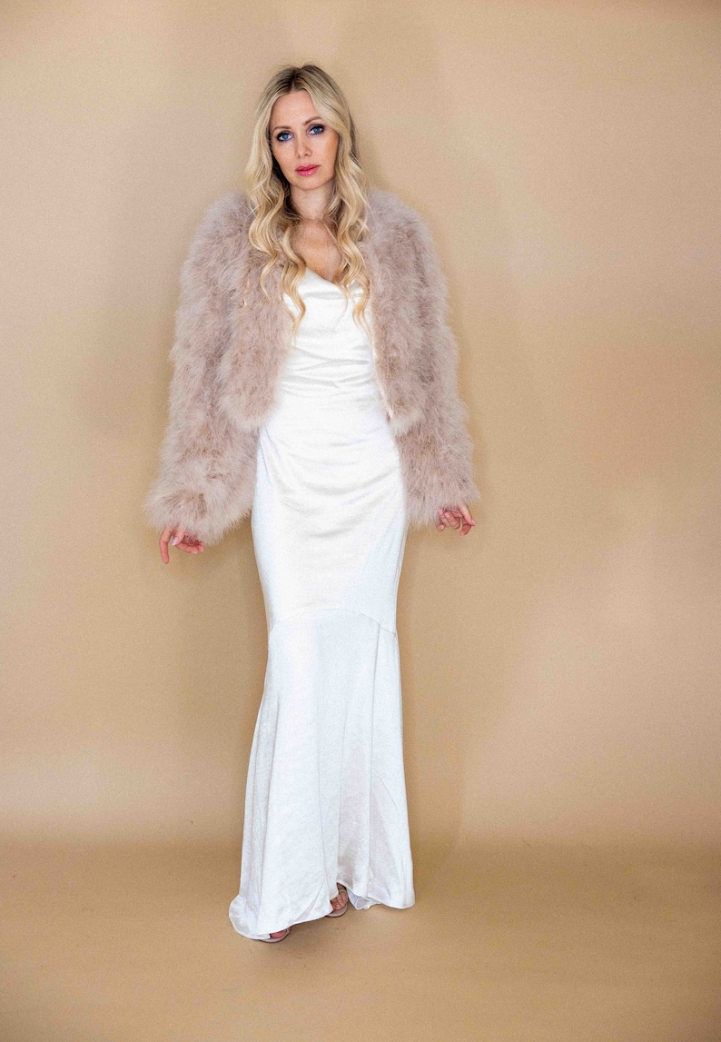 Blush Pink Fluffy Feather Jacket Marabou Cropped Long Sleeve - Etsy