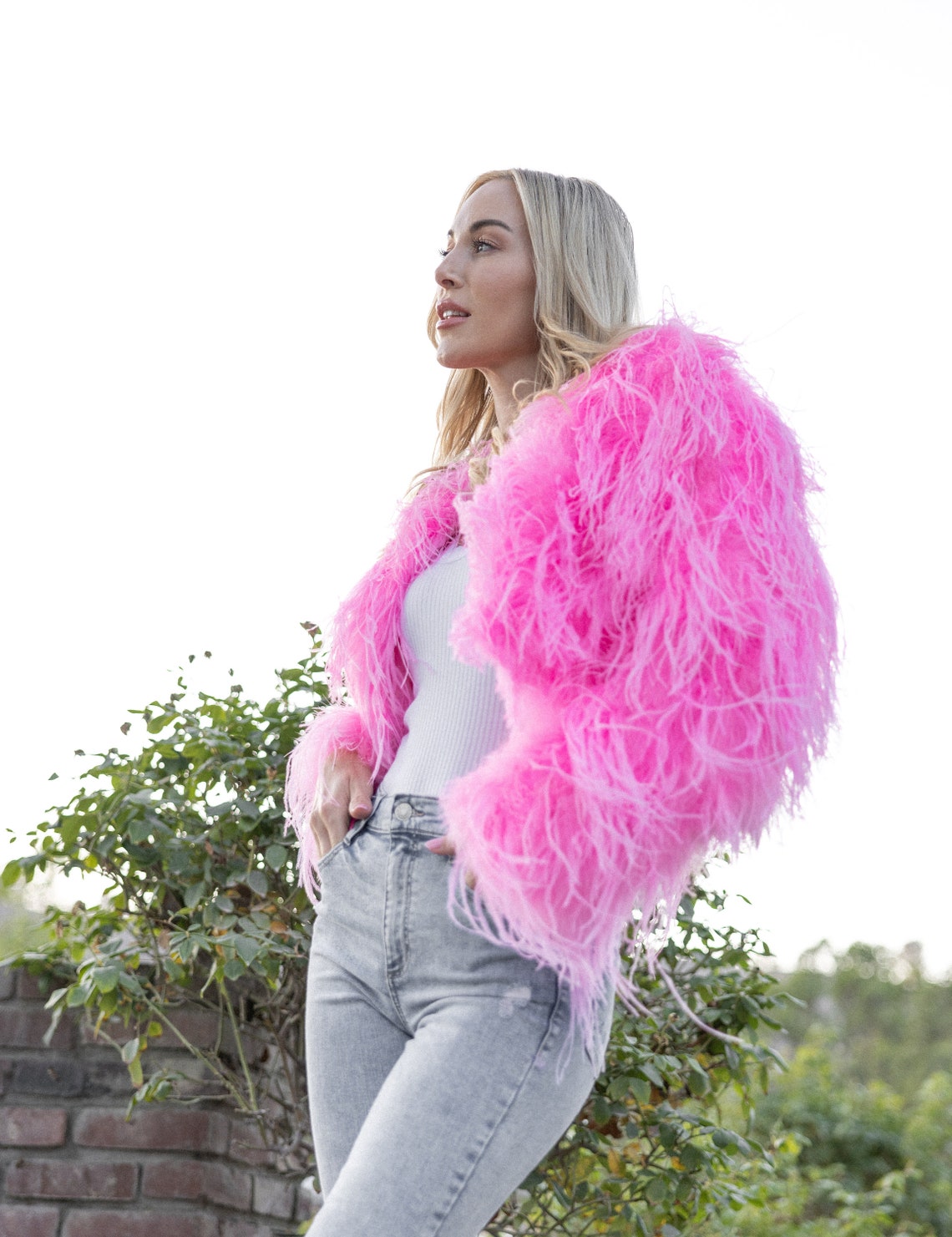 Ostrich Feather Bridal Wedding Jacket in Neon Hot Pink Color / - Etsy