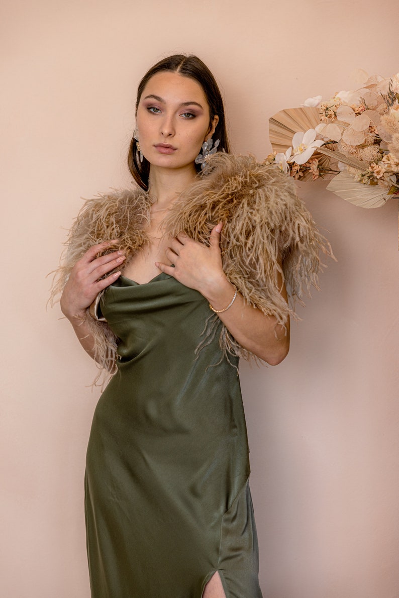 Real Ostrich Feather Winter Bridal Wedding Bolero/vest in Tan Sand ...