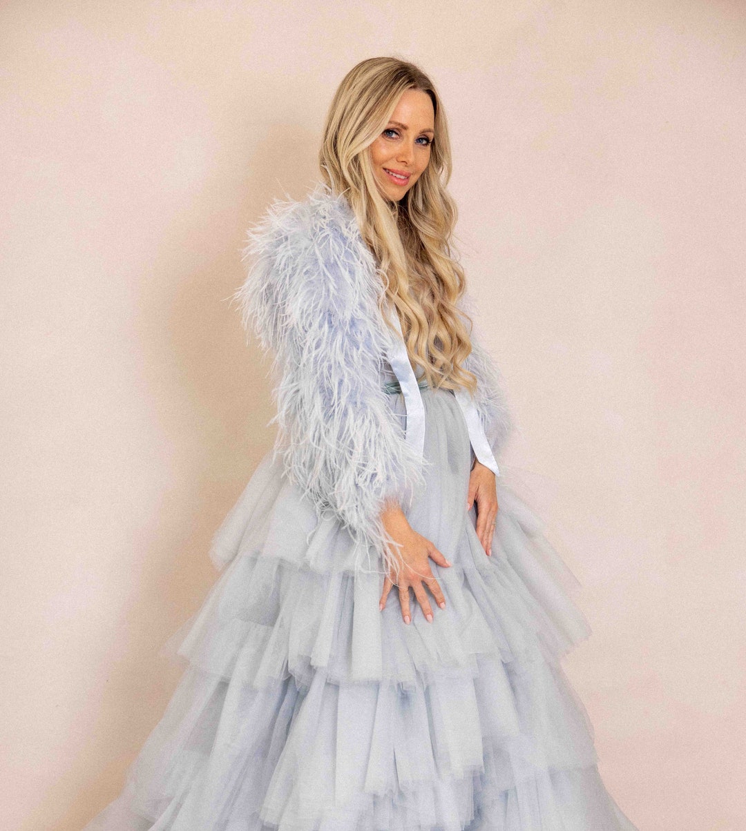 Baby Blue Ostrich Feather Bridal Jacket With Sash - Etsy