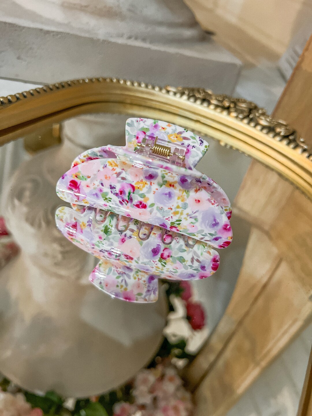 Pink Watercolor Floral Print Claw Clip Hair Clip - Etsy