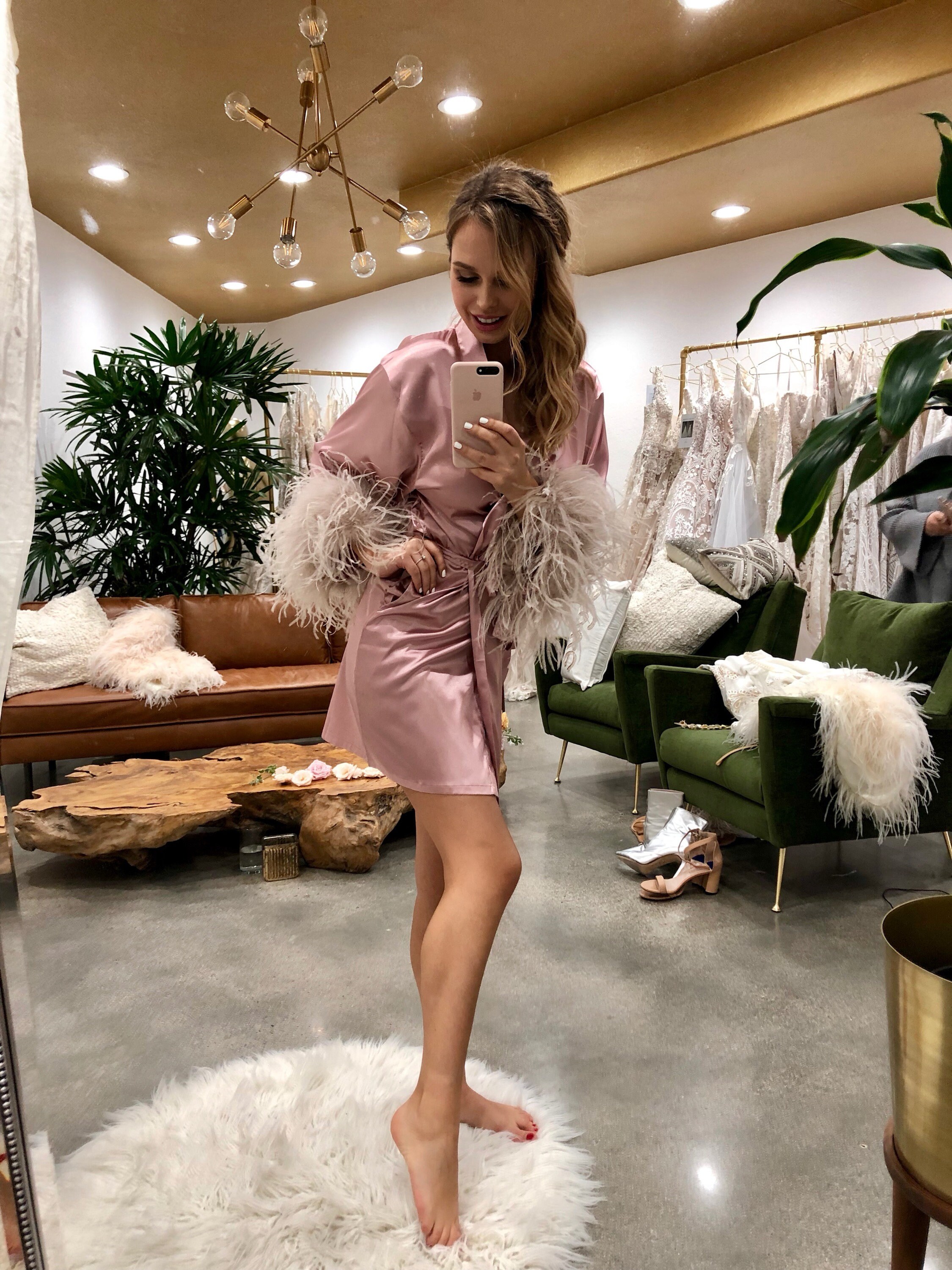 Detachable Ostrich Feather Cuff Sleeve Satin Silk Robe in Pink - Etsy