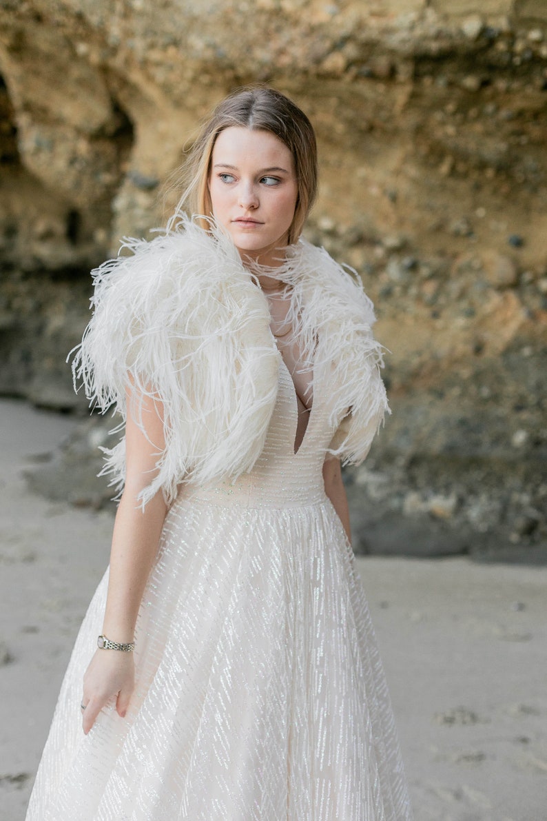 Real Ostrich Feather Bridal Wedding Bolero/vest in Cream | Etsy