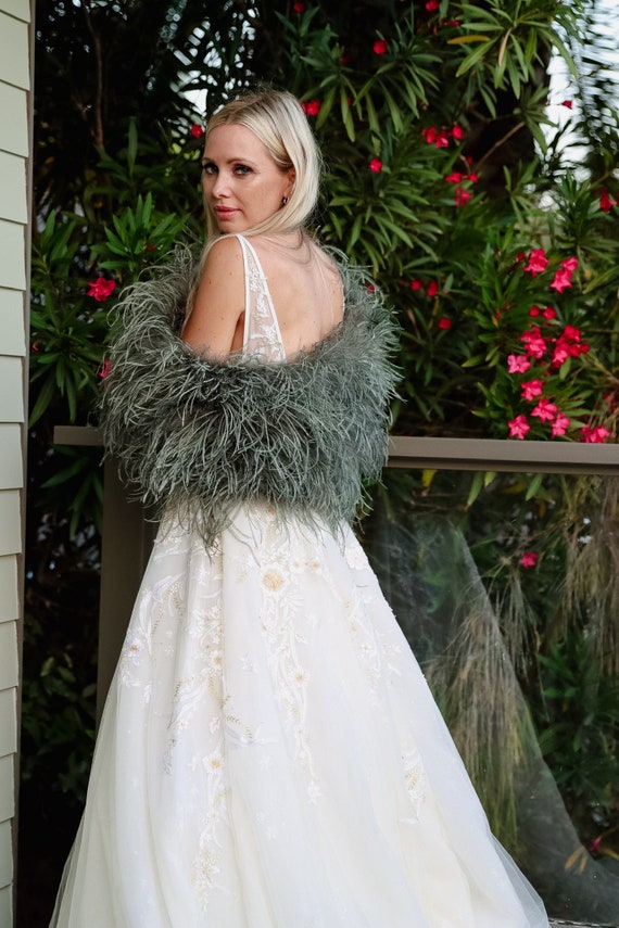Real Ostrich Feather Bridal Wedding Cape / Bolero / Shrug in - Etsy