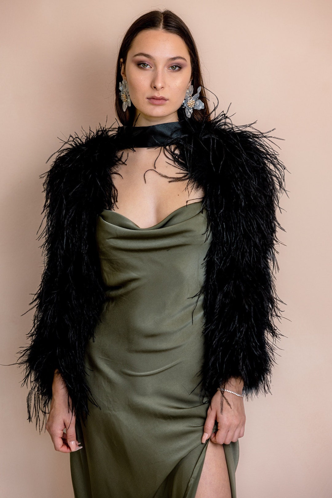 Ostrich Feather Bridal Wedding Jacket in Black Color / Feather Coat ...