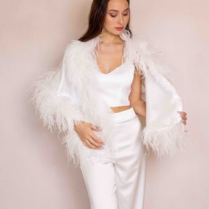 Satin Silk Bridal Cape With Feather Trim in Ivory - Etsy