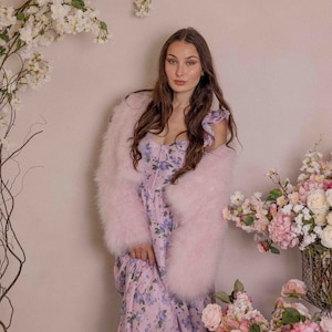 Soft Light Pink Fluffy Feather Jacket, Marabou Cropped Long Sleeve ...