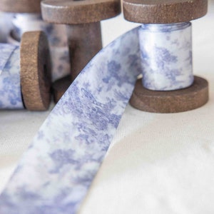 White Blue Toile Pattern Shabby French Cottage Chic Two Sided Ribbon ...