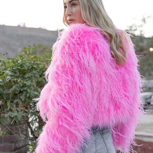 Ostrich Feather Bridal Wedding Jacket in Neon Hot Pink Color / Feather ...