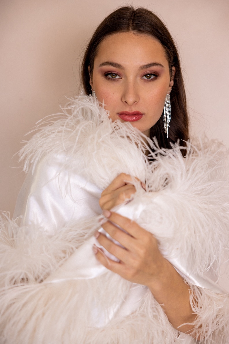 Satin Silk Bridal Cape With Feather Trim in Ivory - Etsy
