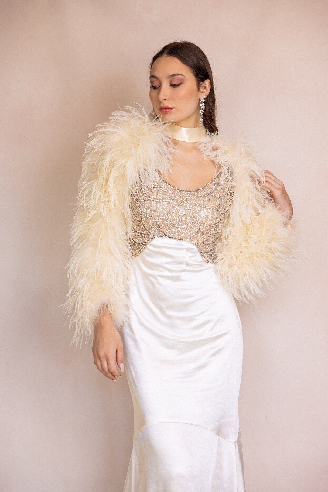 Ostrich Feather Bridal Wedding Jacket in Cream Color / Feather Coat ...