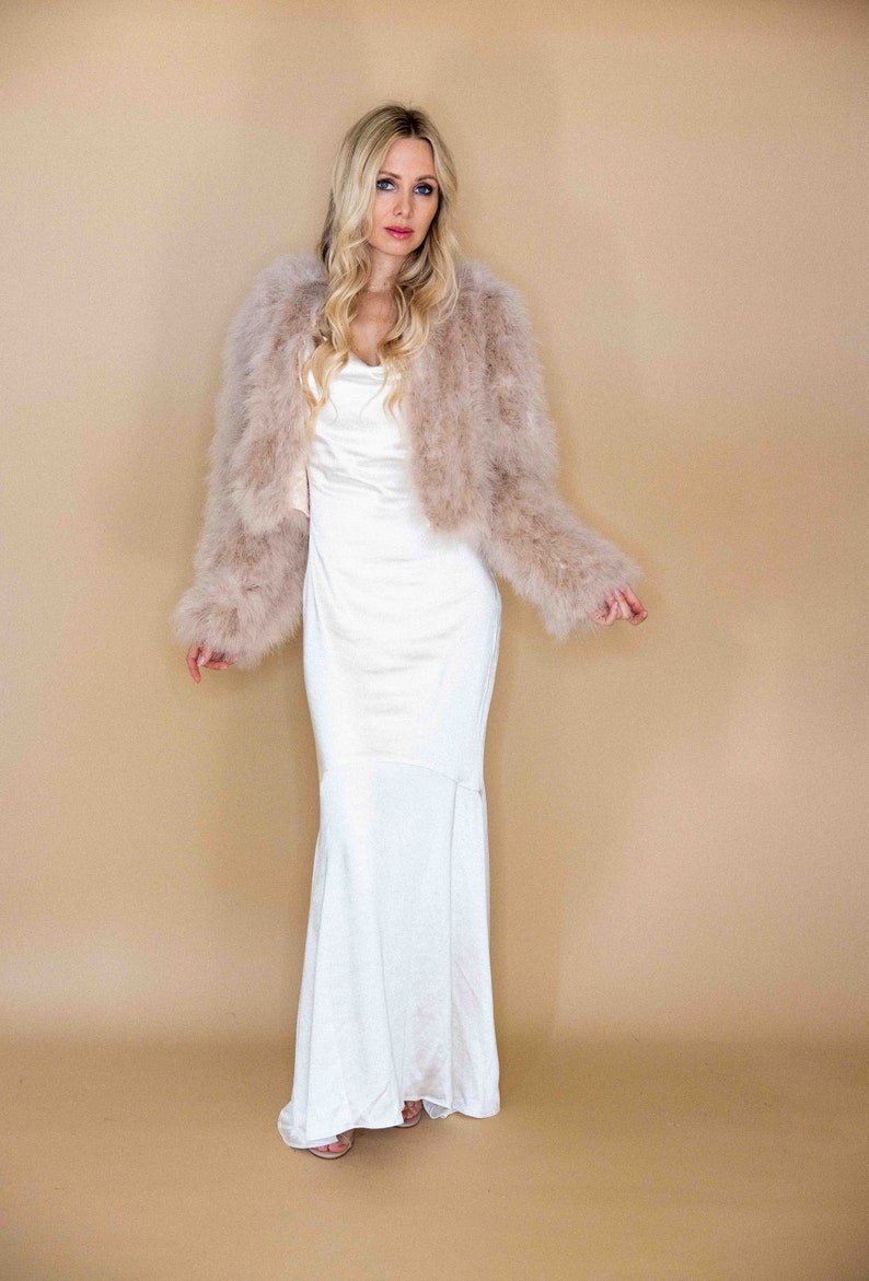 Blush Pink Fluffy Feather Jacket Marabou Cropped Long Sleeve - Etsy