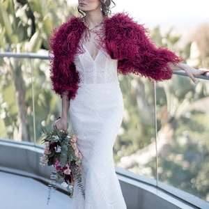 Ostrich Feather Crop Bridal Wedding Jacket in Ivory/blush/black/gray ...