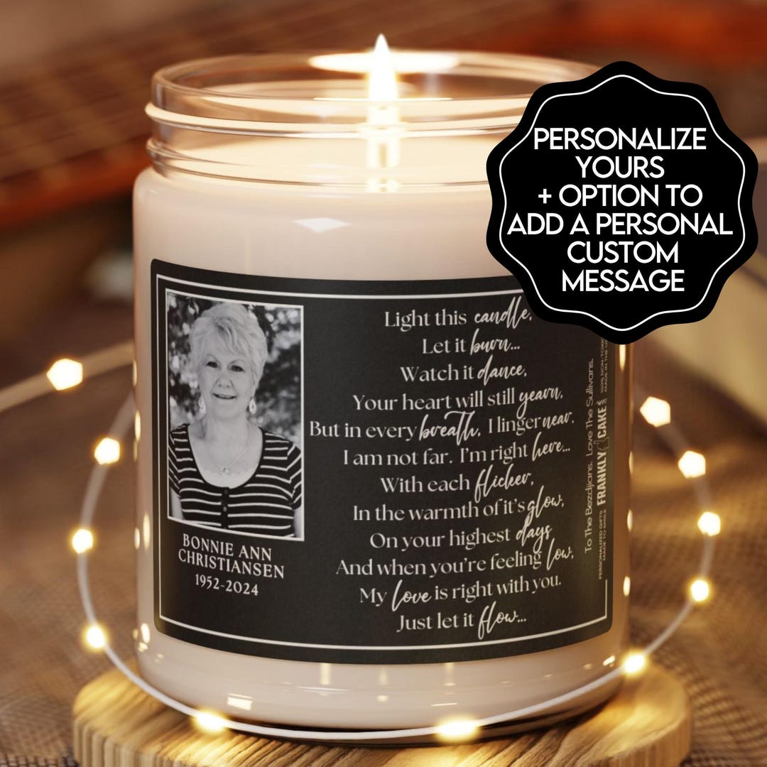 Personalized Photo Memorial Candle in Loving Memory Sympathy ...