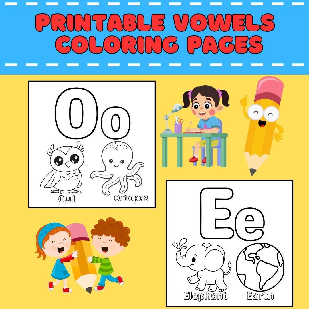Printable Vowels Coloring Pages for Toddlers - Etsy