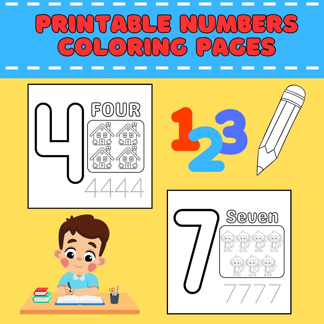 Printable Numbers Coloring Pages for Kids 1 10 - Etsy