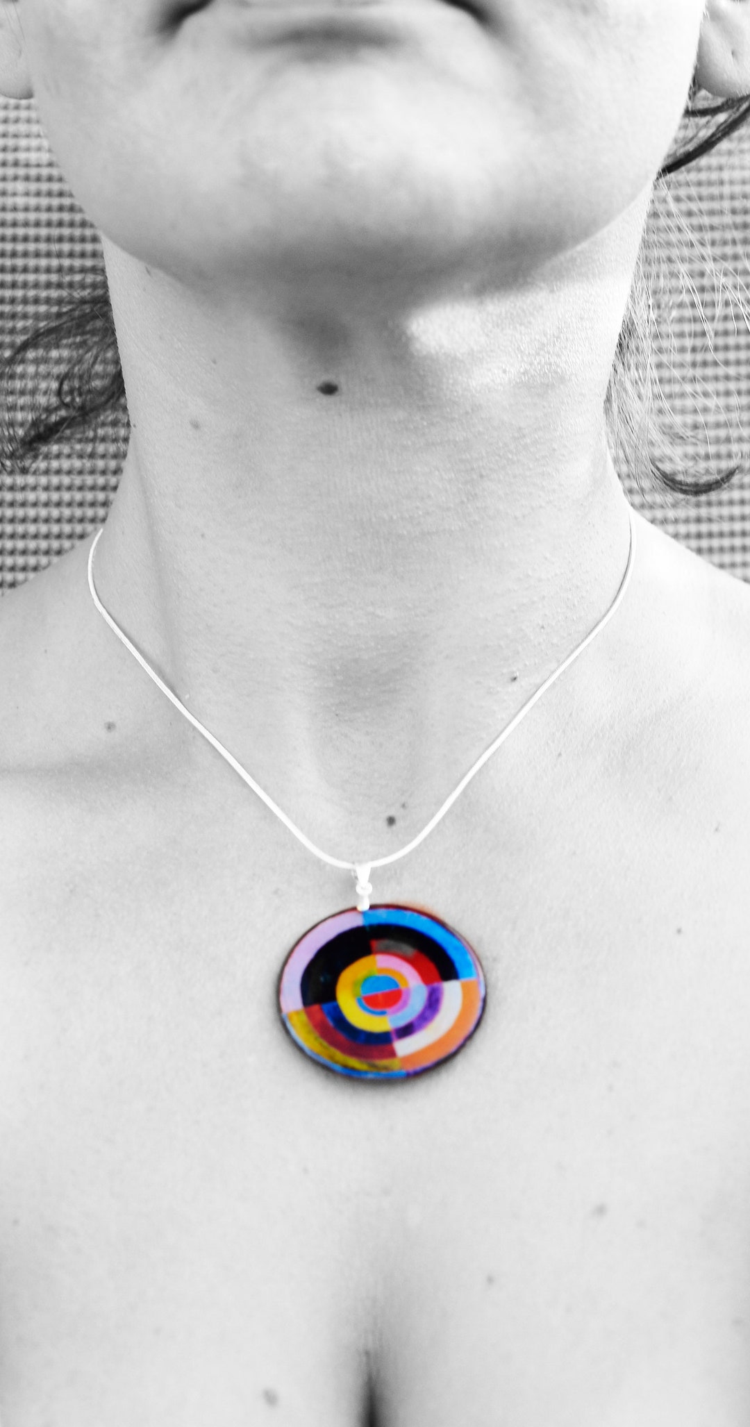 Necklace Sonia Delaunay With Epoxy Resin Pendant on 925 Silver Necklace, Bauhaus Jewel for Women ...