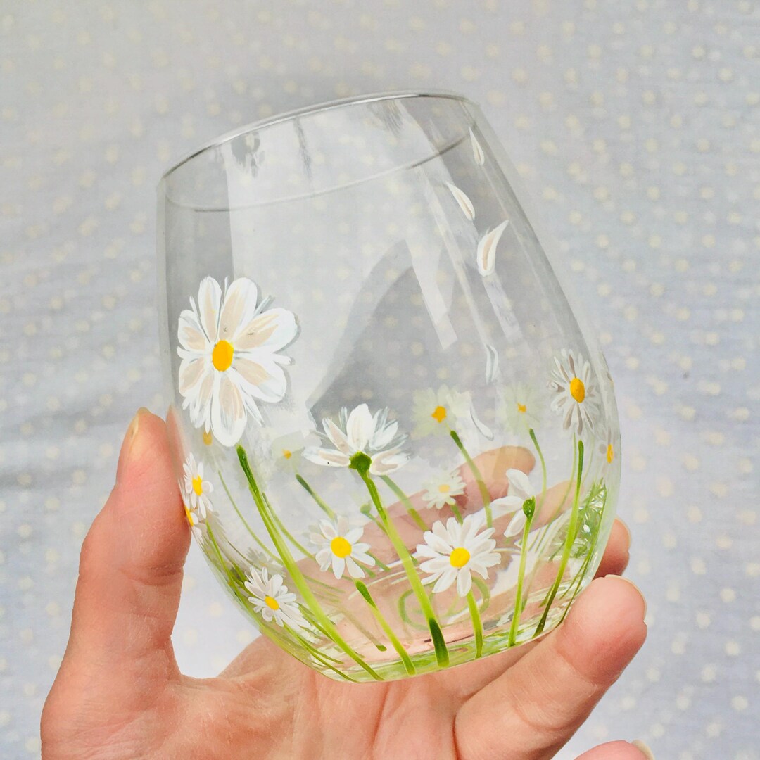 Hand-painted Glass - Glass Decorated With Daisies - Unique Piece ...