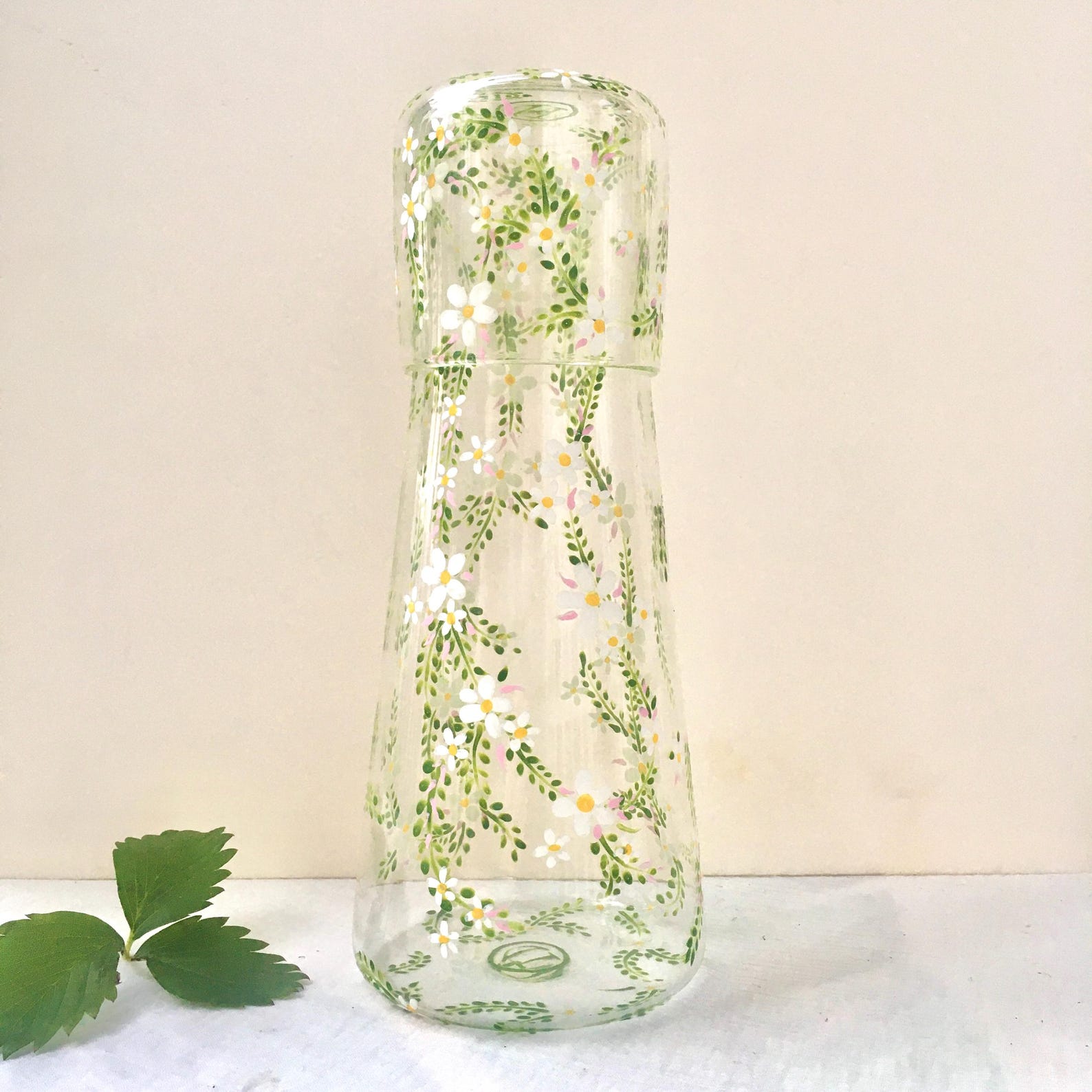 Hand Painted Bedside Carafe + Glass - Carafes - Water Carafe - Jasmine ...