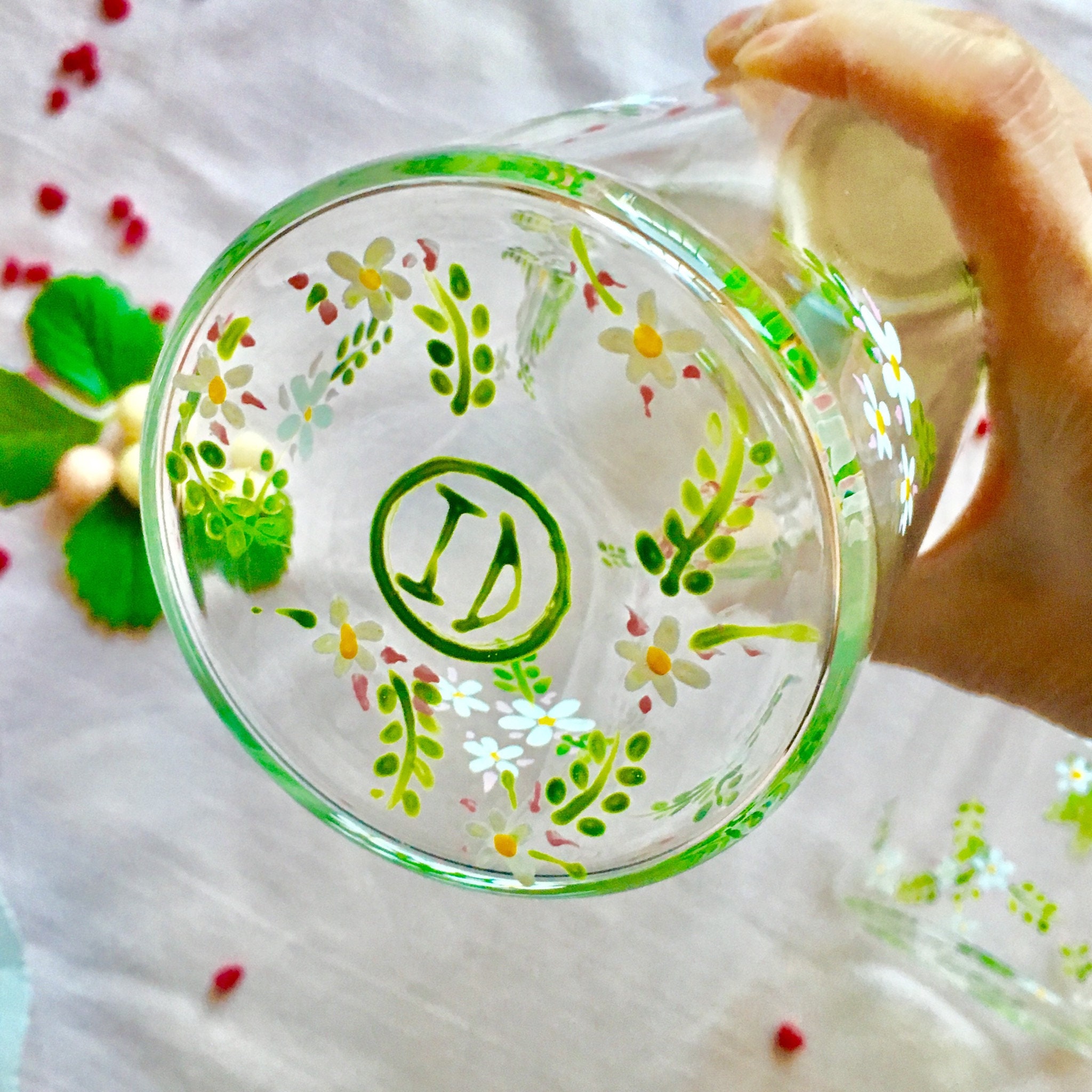 Hand Painted Carafe Glass Set Carafes Gourd Bottle Jasmine Flower Unique Gift for Women Glass ...