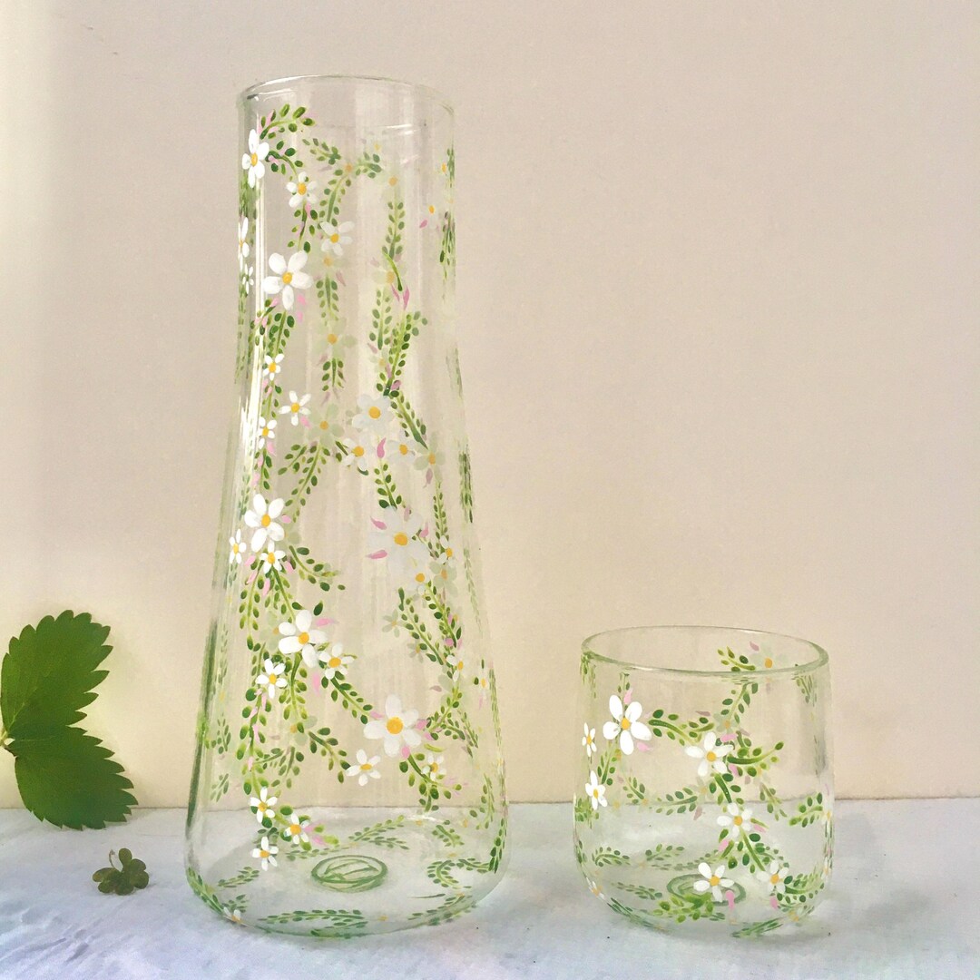 Hand Painted Bedside Carafe + Glass - Carafes - Water Carafe - Jasmine ...