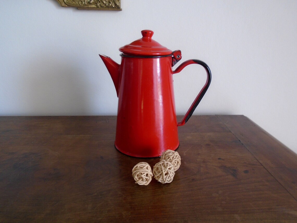 Red Enamelled Coffee Maker Vintage Coffee Maker Gift Retro Kitchen ...