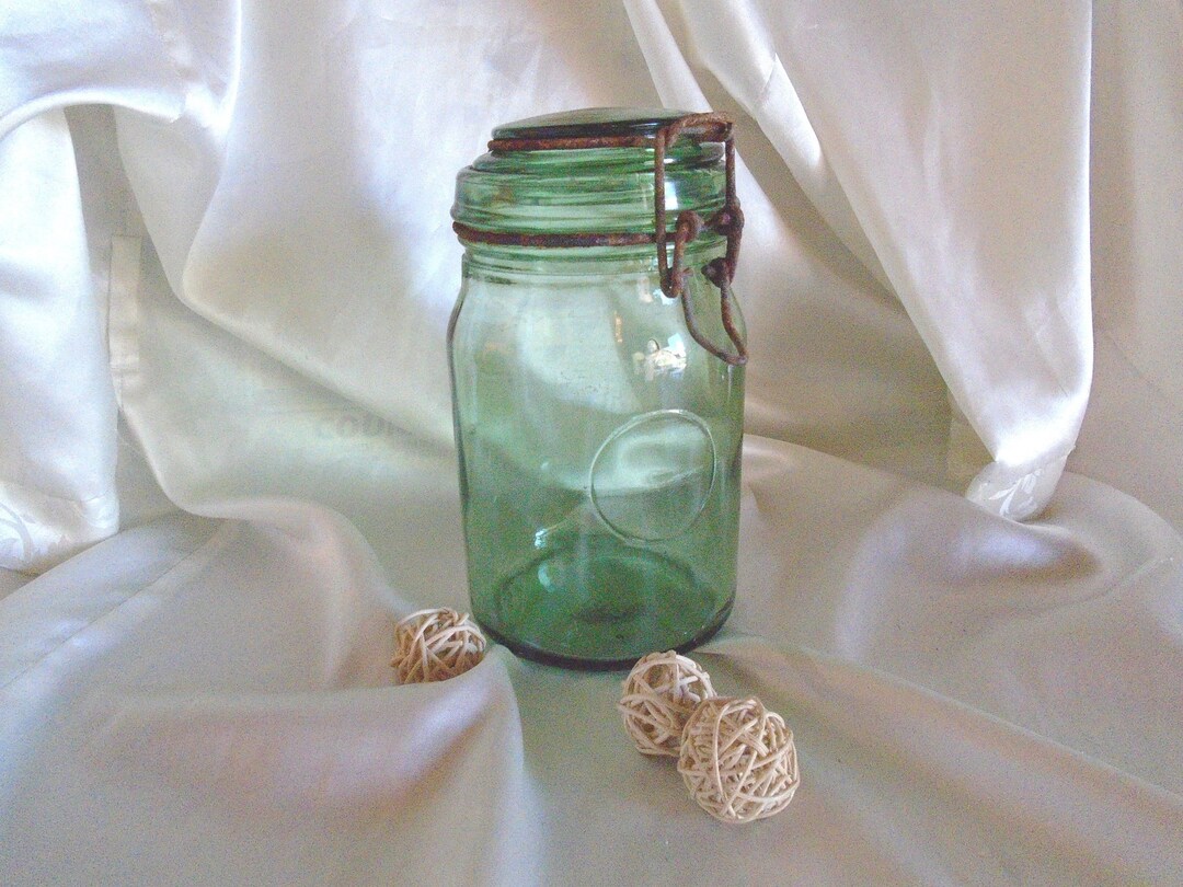 Vintage Green Glass Jar Vintage Jar Vintage Jar Storage Kitchen ...