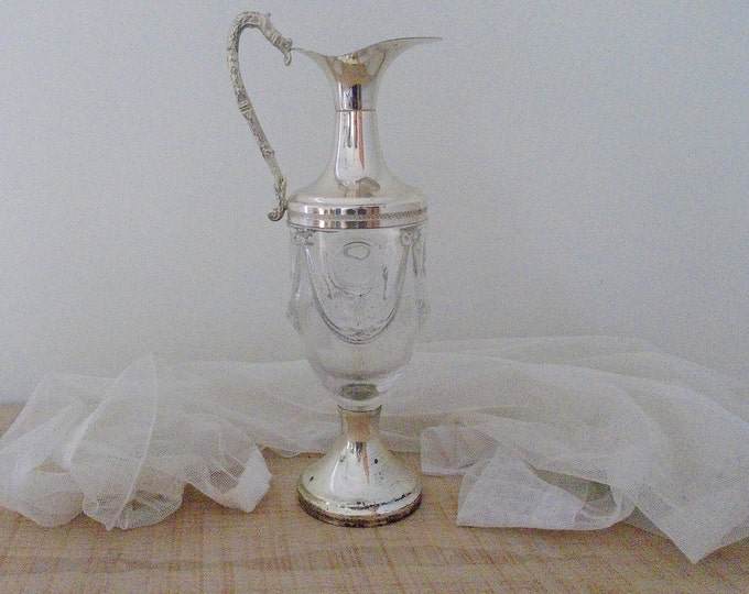 Vintage Ewer Glass and Silver Metal Ewer Carafe Bar Accessory Chic ...