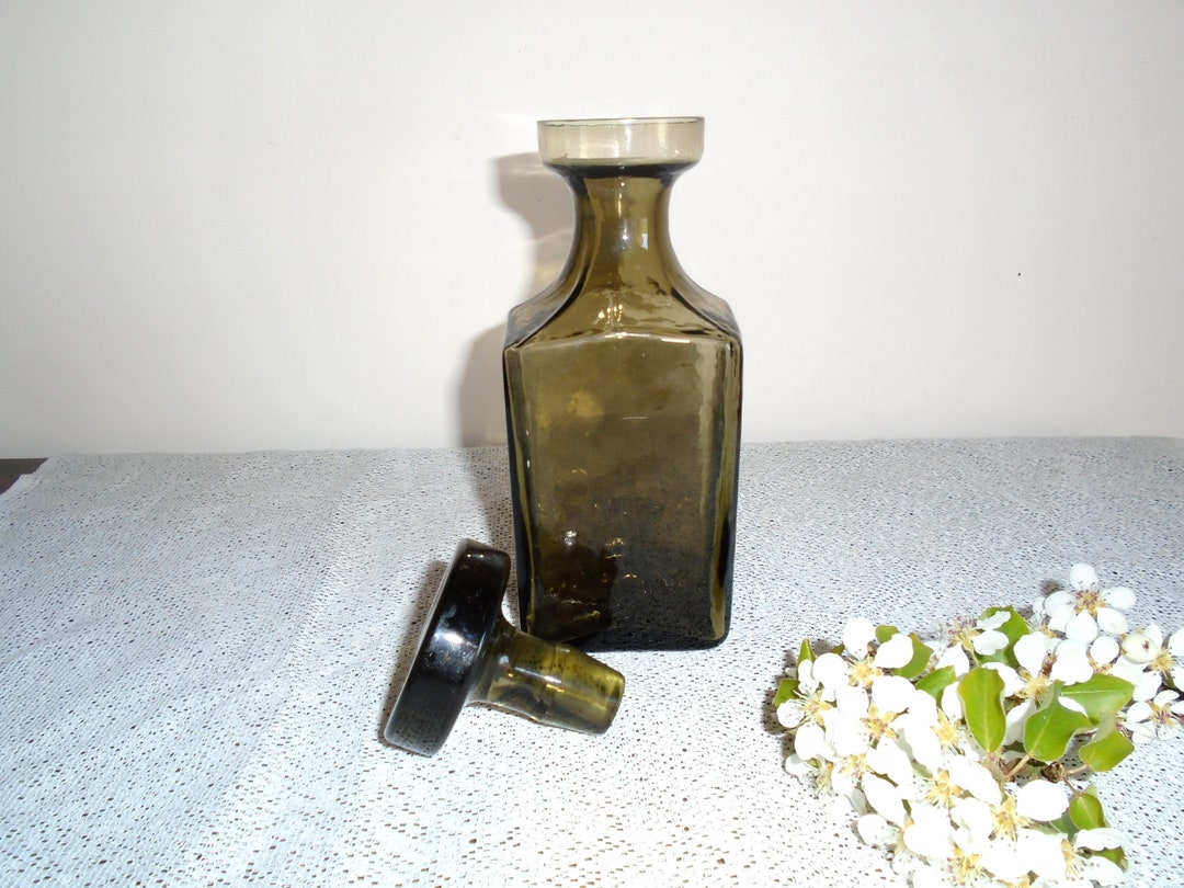 Vintage Brown Glass Carafe From the 70s Thick Glass Gift for Him Bar ...
