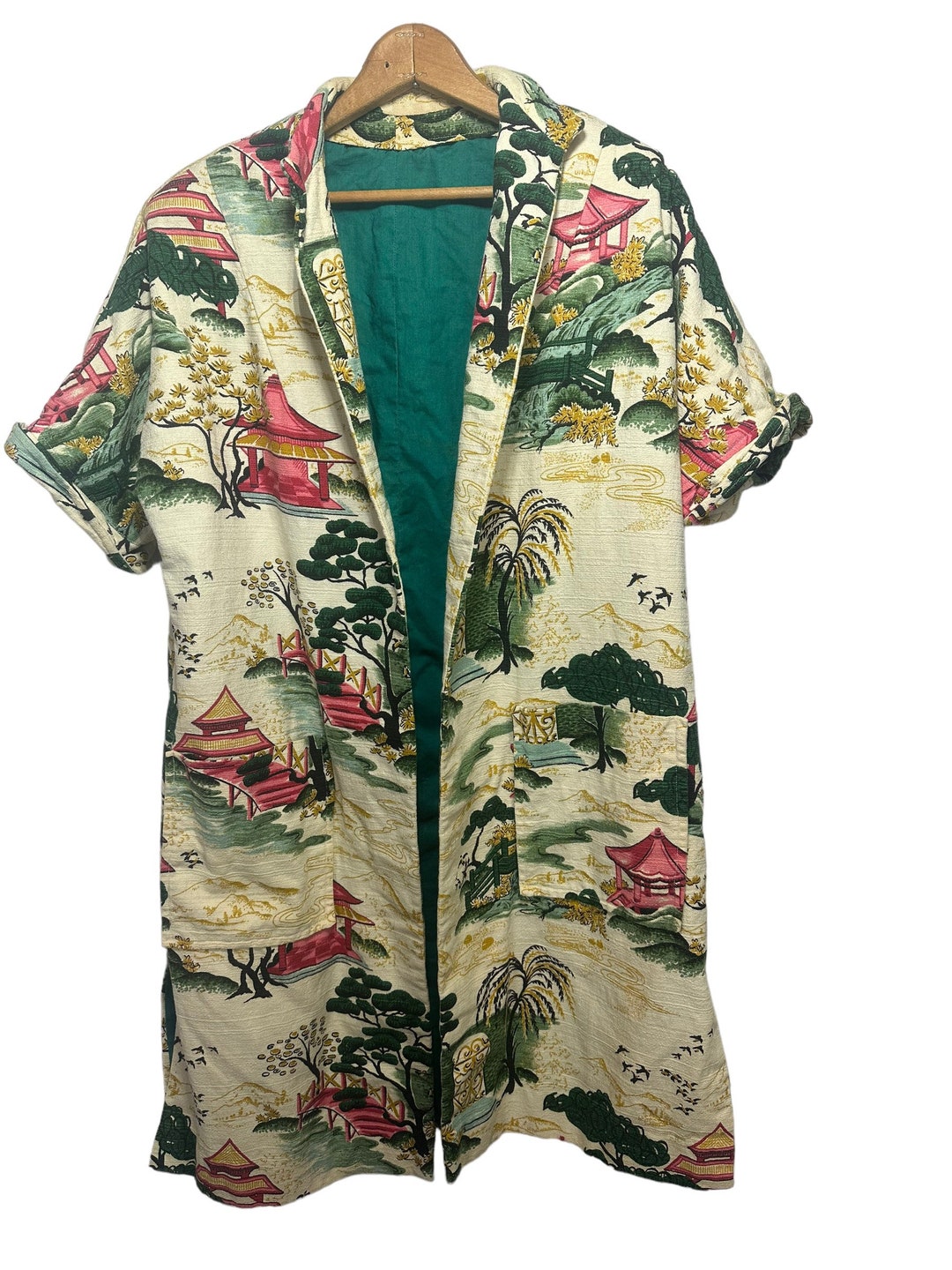 Japanese Chore Coat Canvas Homemade Lined Medium Pagoda Asian Print ...