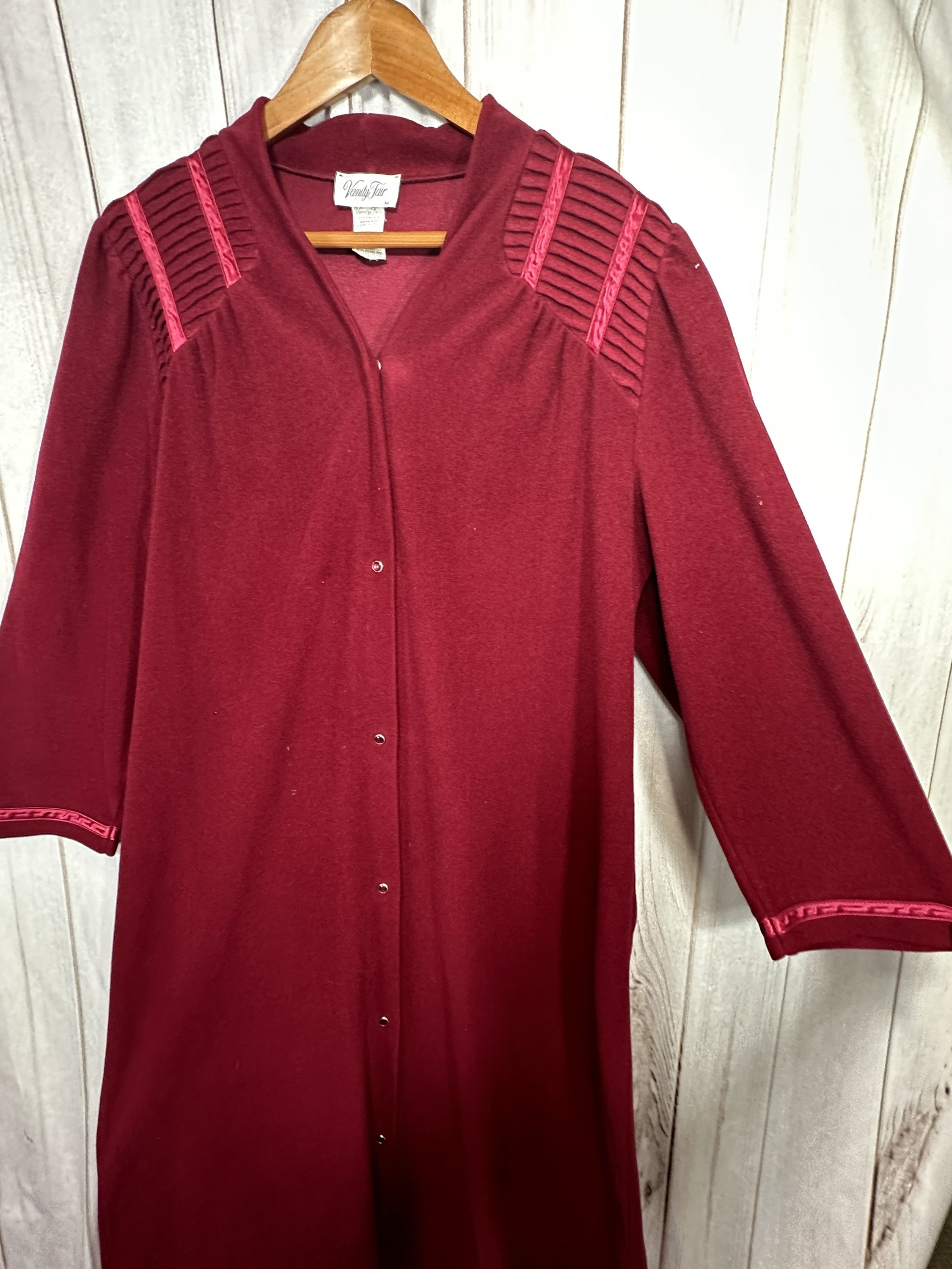 Vintage Vanity Fair Duster Snap Front M Velour Long Robe Burgundy Red ...
