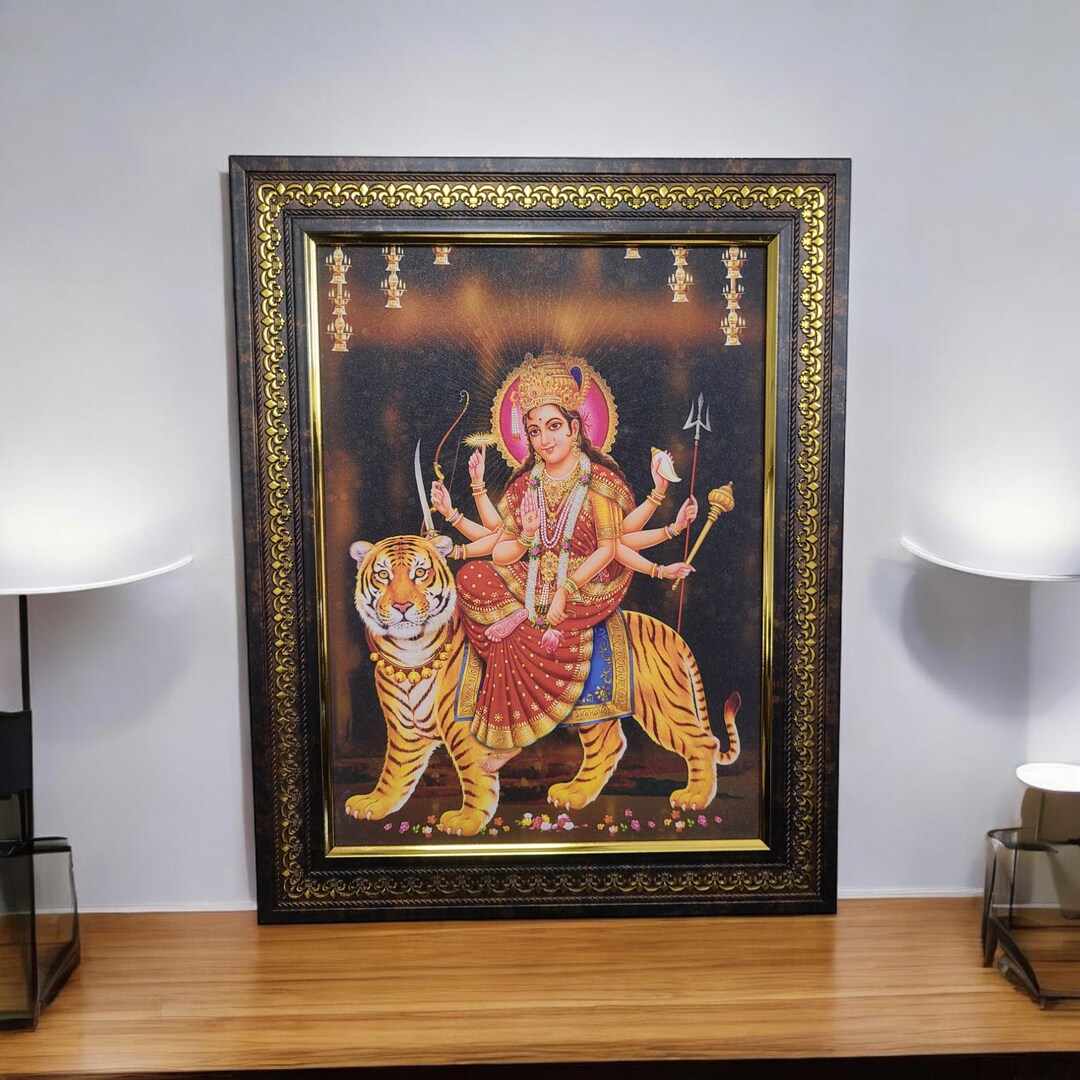 14 Inches by 11 Inches Size Durga/ Durga Devi Frame Wall Hanging Glass ...