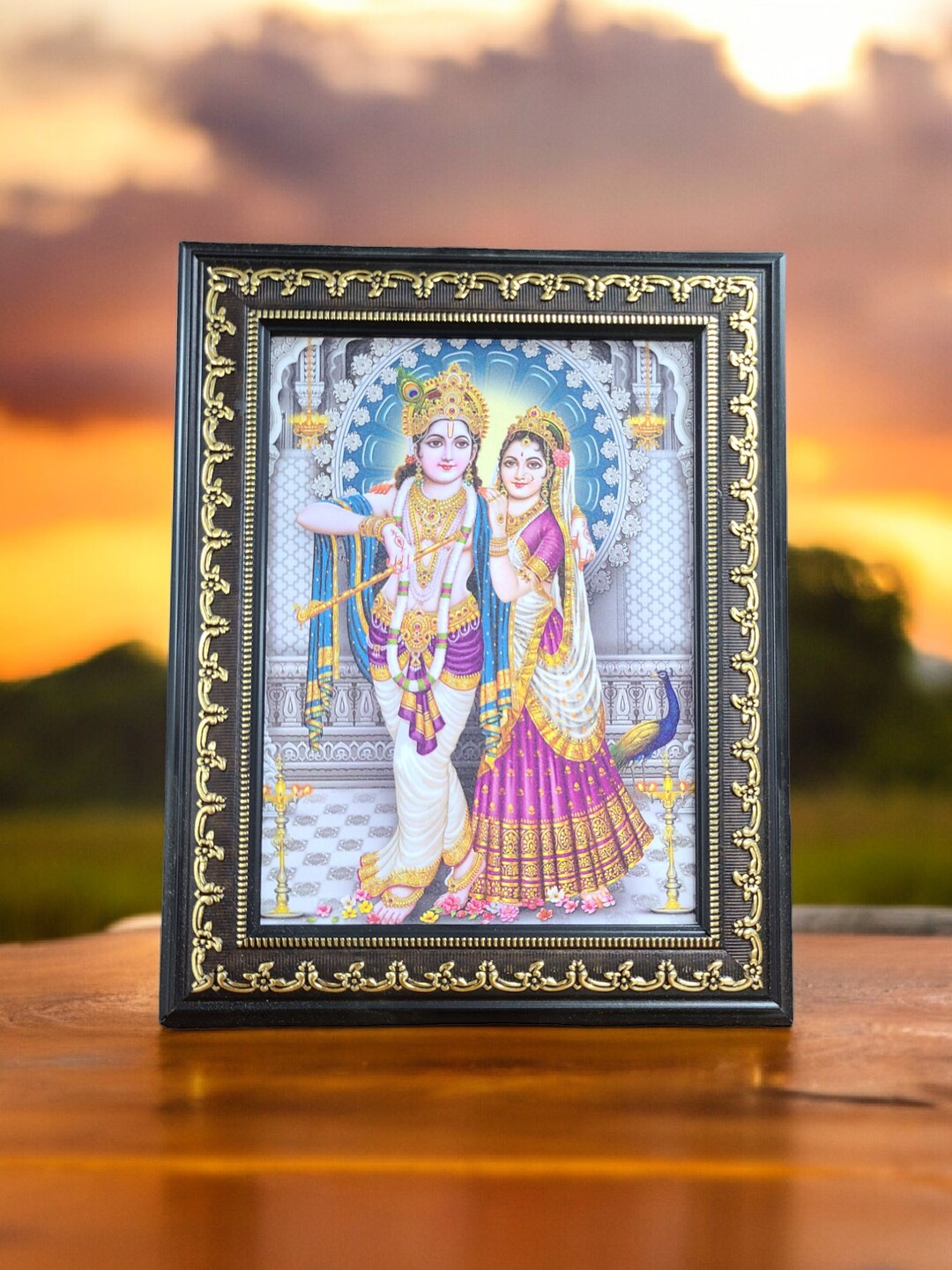 10 Inches by 8 Inches Size Radha Krishna Frame Wall Hanging Glass Less ...