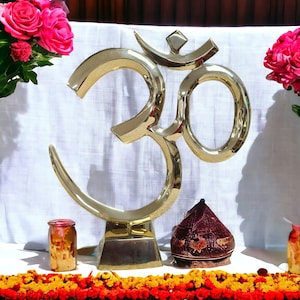 11 Inches Hindu Religious Symbol Brass OM Metal Statue for Home ...