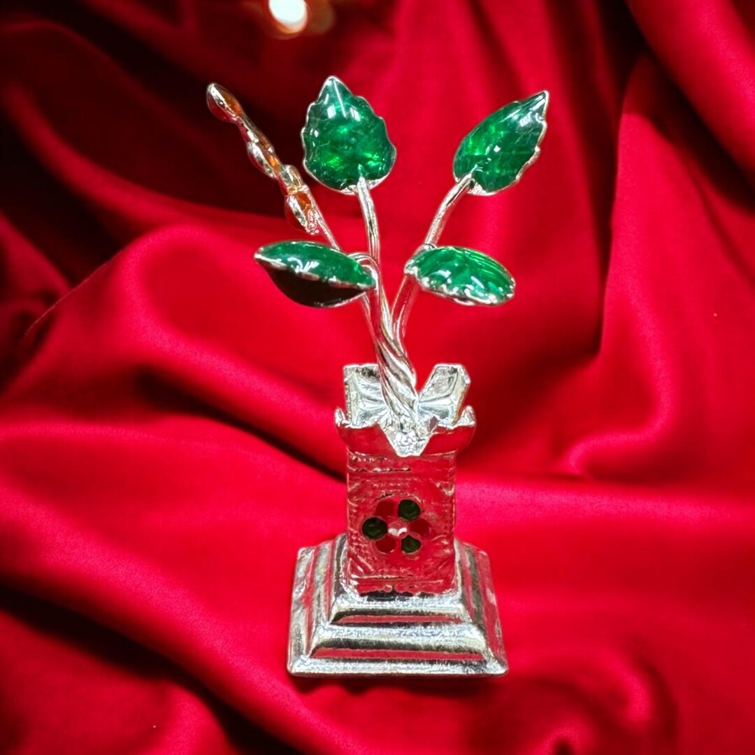 Silver Chandi Thulasi Tulsi Plant for Gift or Puja Purpose Weight is 5. ...