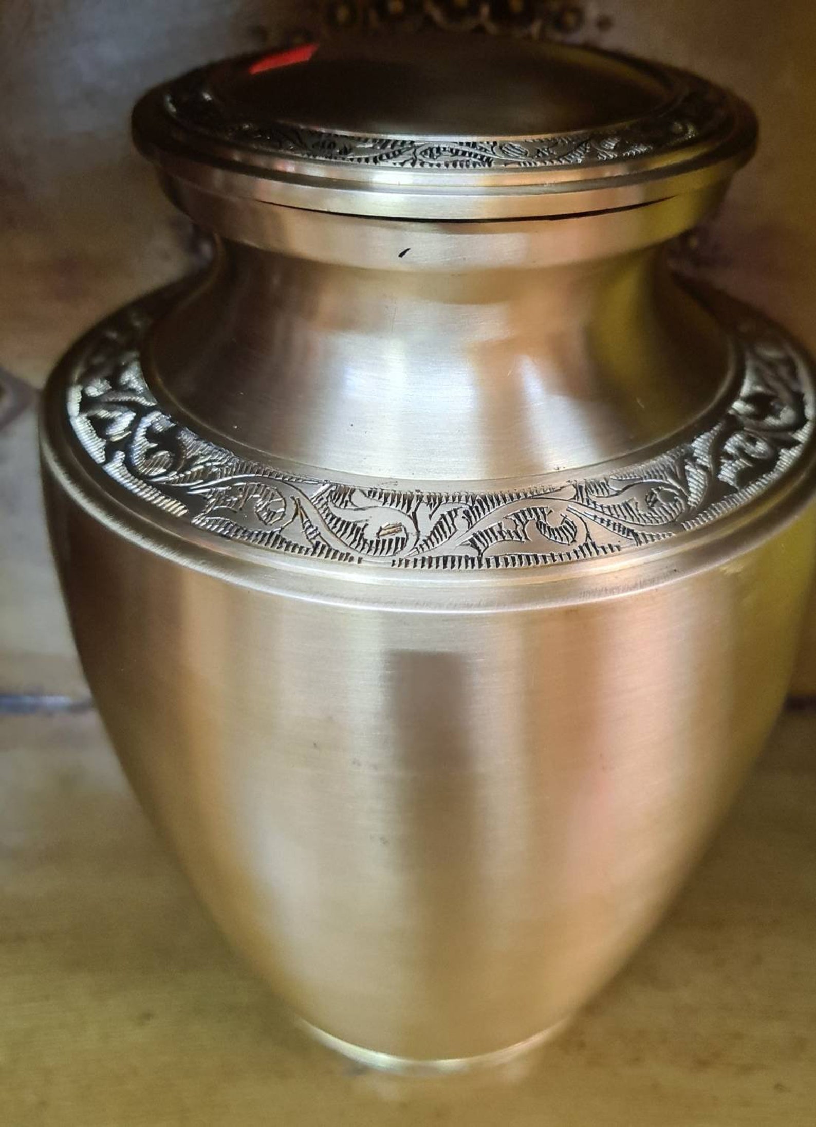 Funeral jar Container Brass Heavy Solid hand carved Usa Seller | Etsy