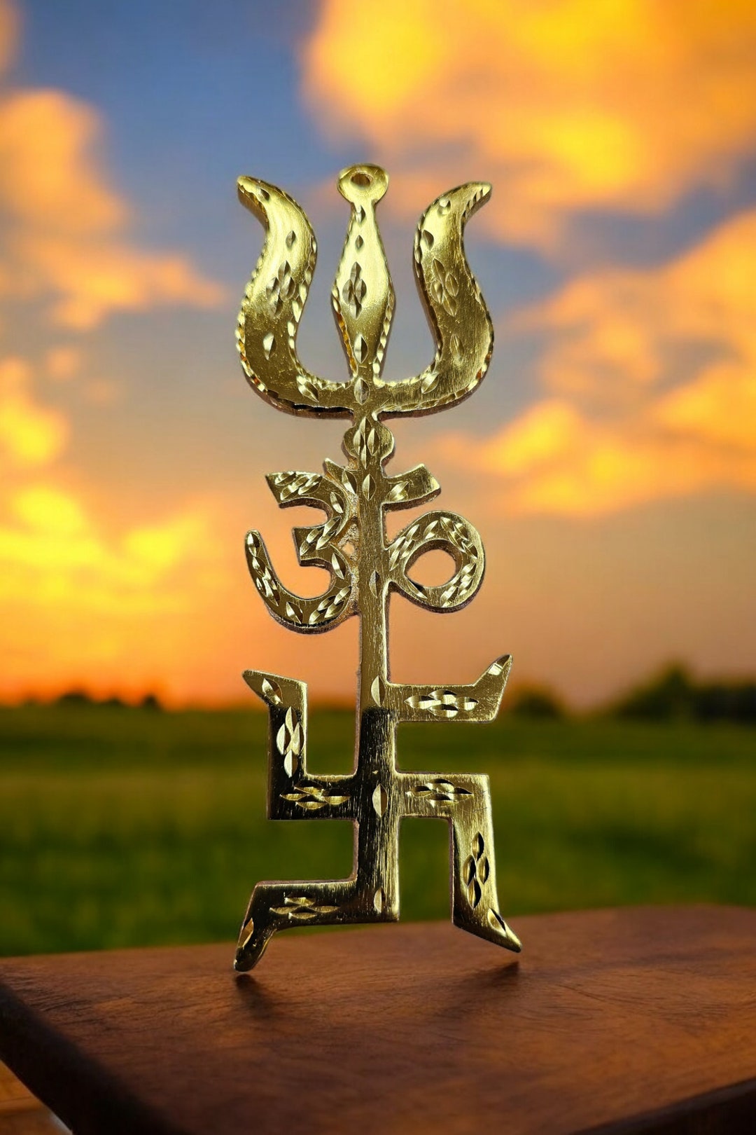 Brass 6 Inches Tri Shakti Symbol Powerful Hindu Symbol Usa Seller Fast ...