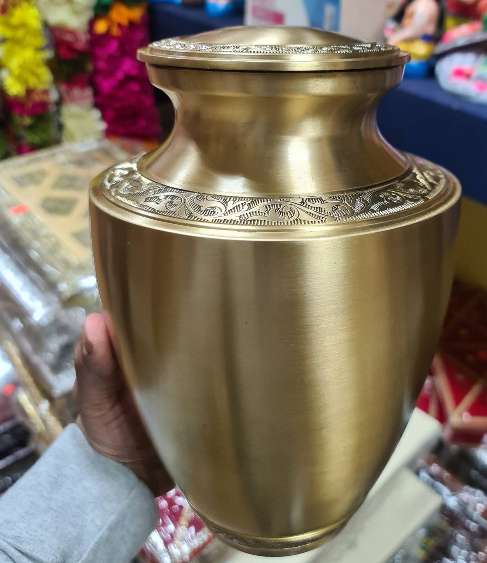 Funeral jar Container Brass Heavy Solid hand carved Usa Seller | Etsy