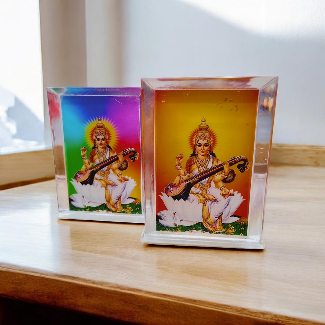 2x 4.5 Height of Hindu Saraswati Mata Photo Frame Colorful Spiritual ...