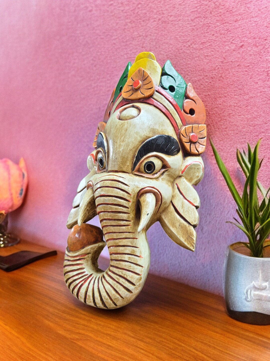 15 Inches Wood Wall Hanging Ganesh Mask/ Home /decoration Usa Seller ...