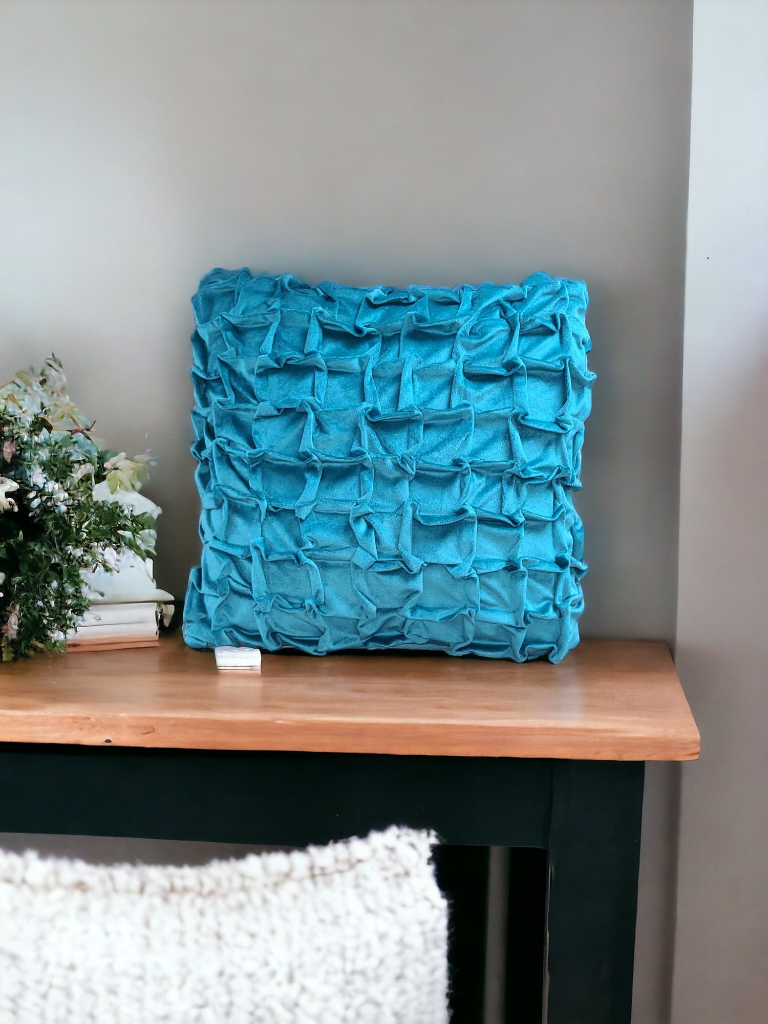 Beautiful Blue Handmade Velvet Feeling Pillow Including Cushion ,ethnic ...