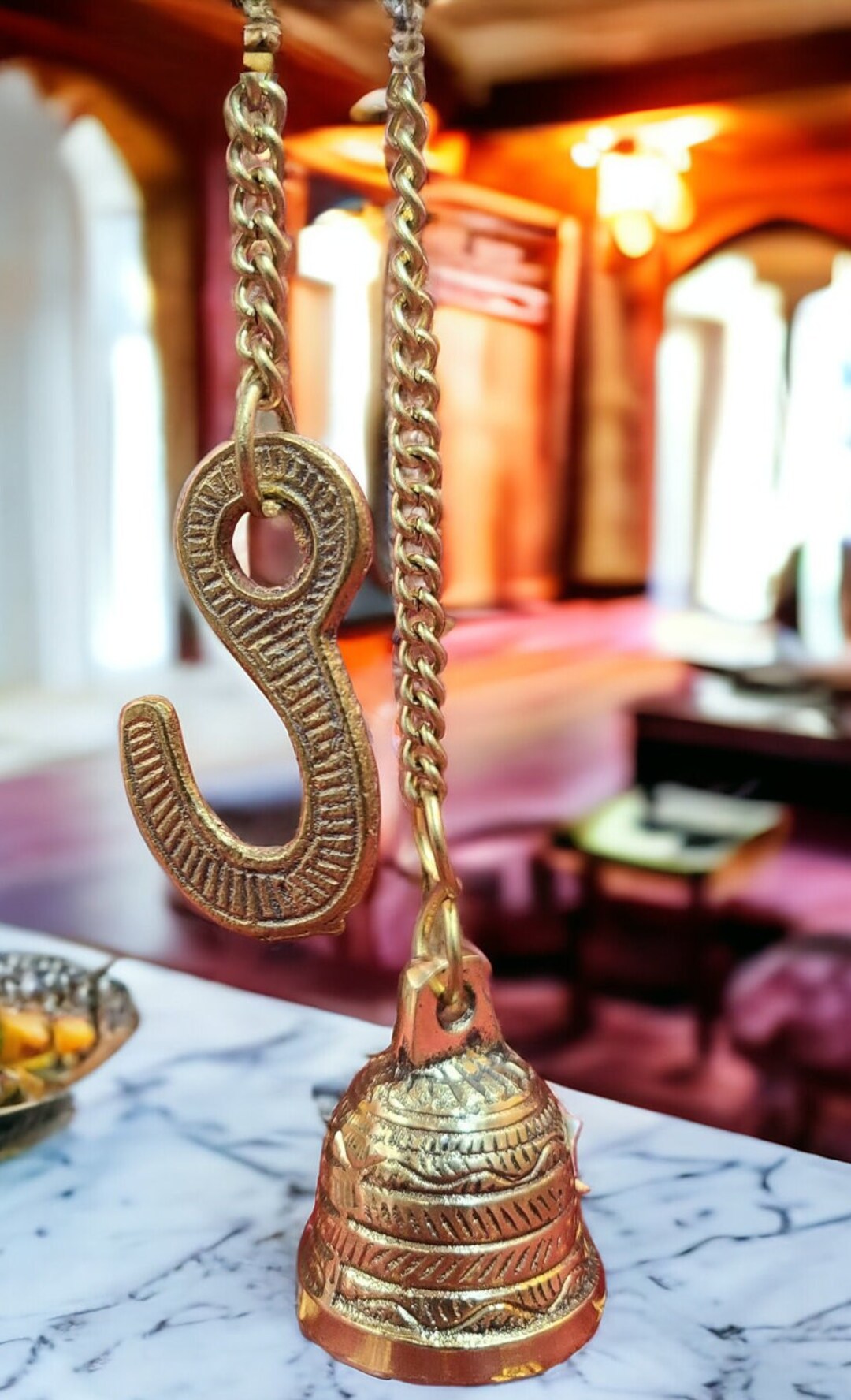Wall Hanging Bell With Brass Chain and Hook for Pooja Room Gates, Home ...
