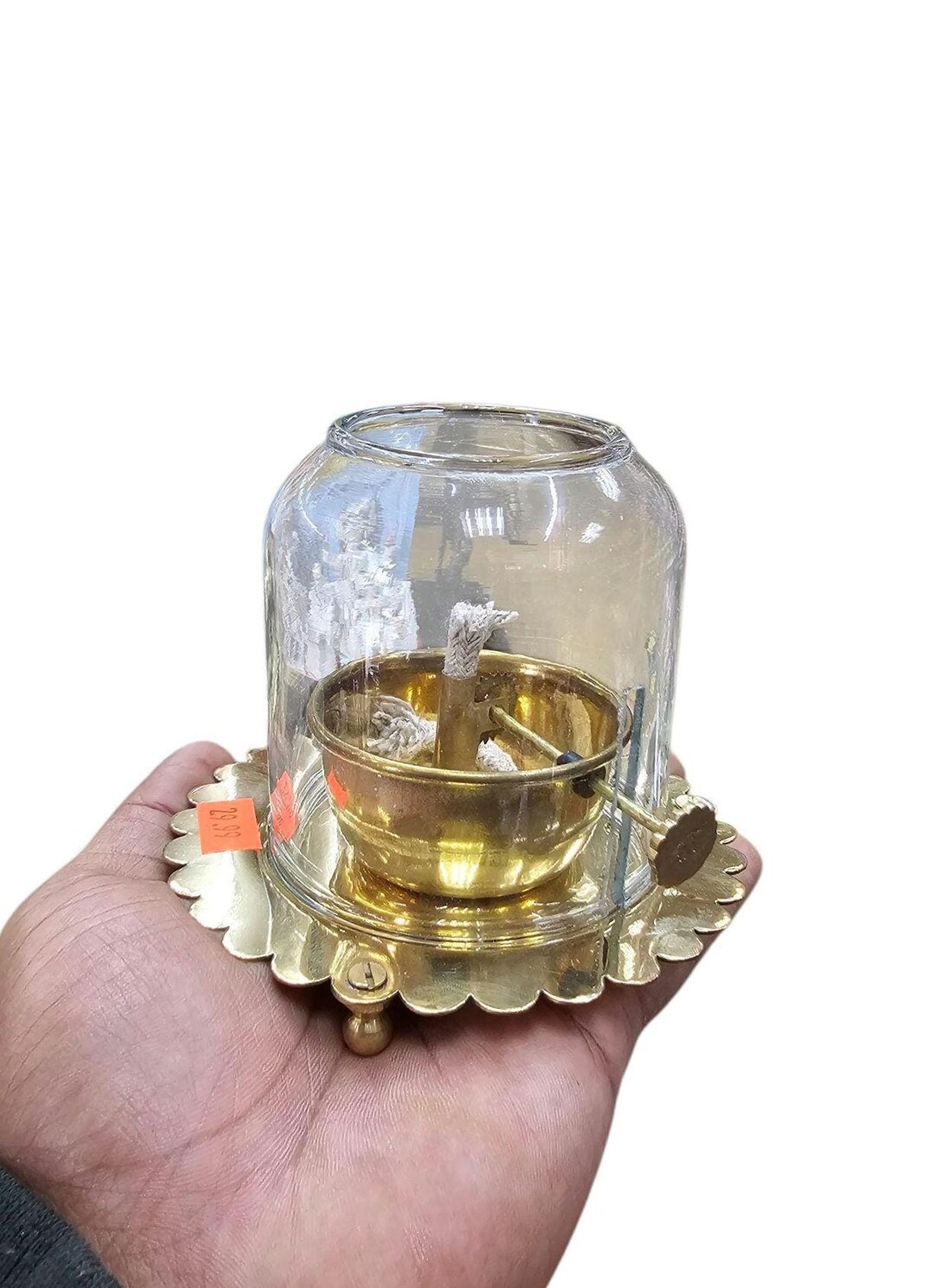 4 Inches Tall Brass Diya Akhand Deepak With Glass Adjustable Wick ...
