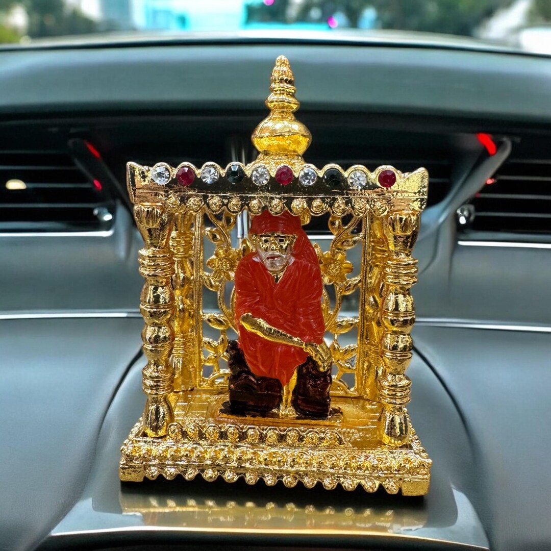 Metal SAI BABA Idol in Small Temple for Car Dashboard or Puja Temple ...