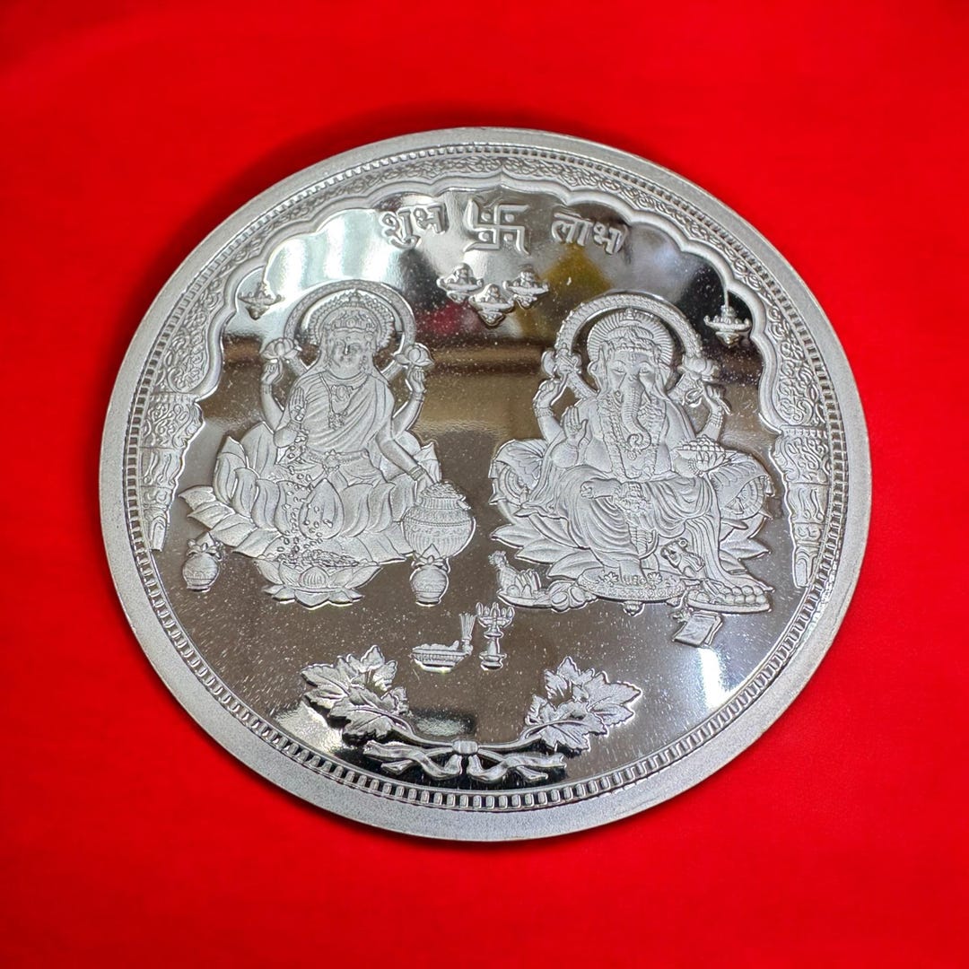 Pure Silver Ashth Laxmi Coin 100 Grams,0.999 Fine Silver Stamping , 2. ...