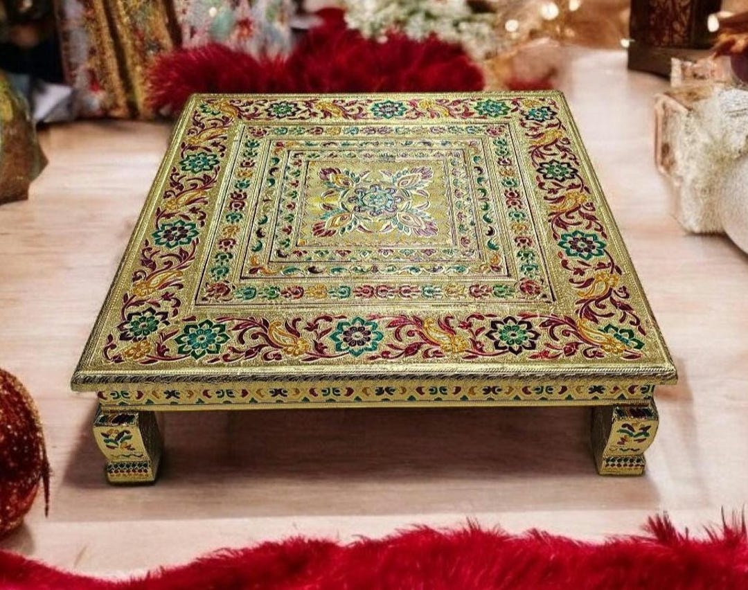 21 by 21 Beautiful Golden Minakari Beautiful Bajot / Peete/ Puja Stool ...