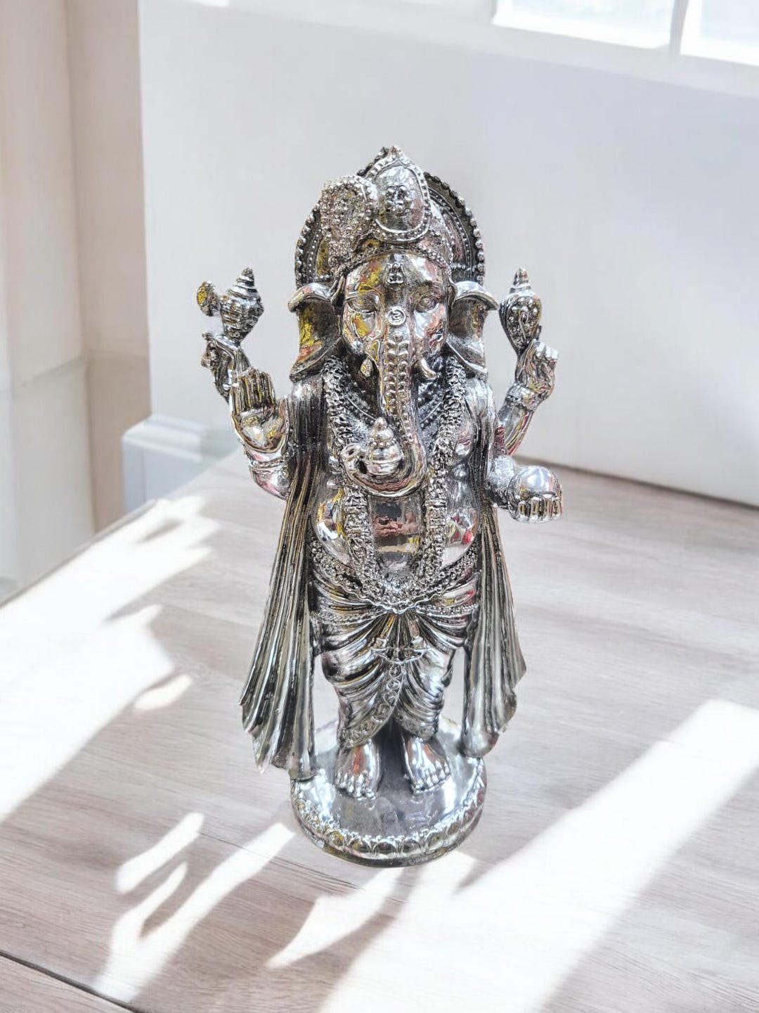 9 Inches Ganesh Idol With Silver Coated of Polyresin for Temple /home ...