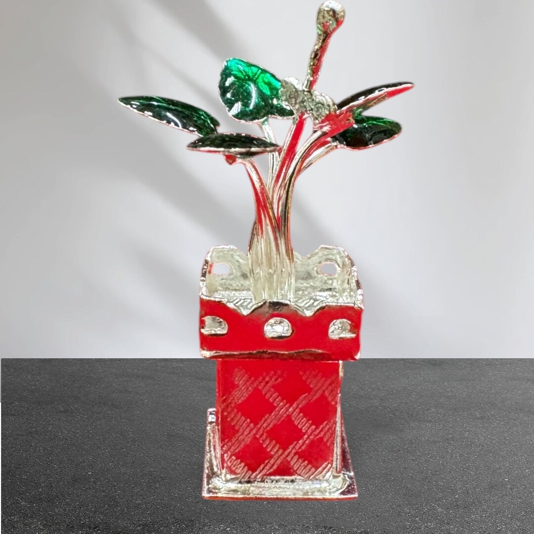 Silver Chandi Thulasi Tulsi Plant for Gift or Puja Purpose Weight is 8. ...