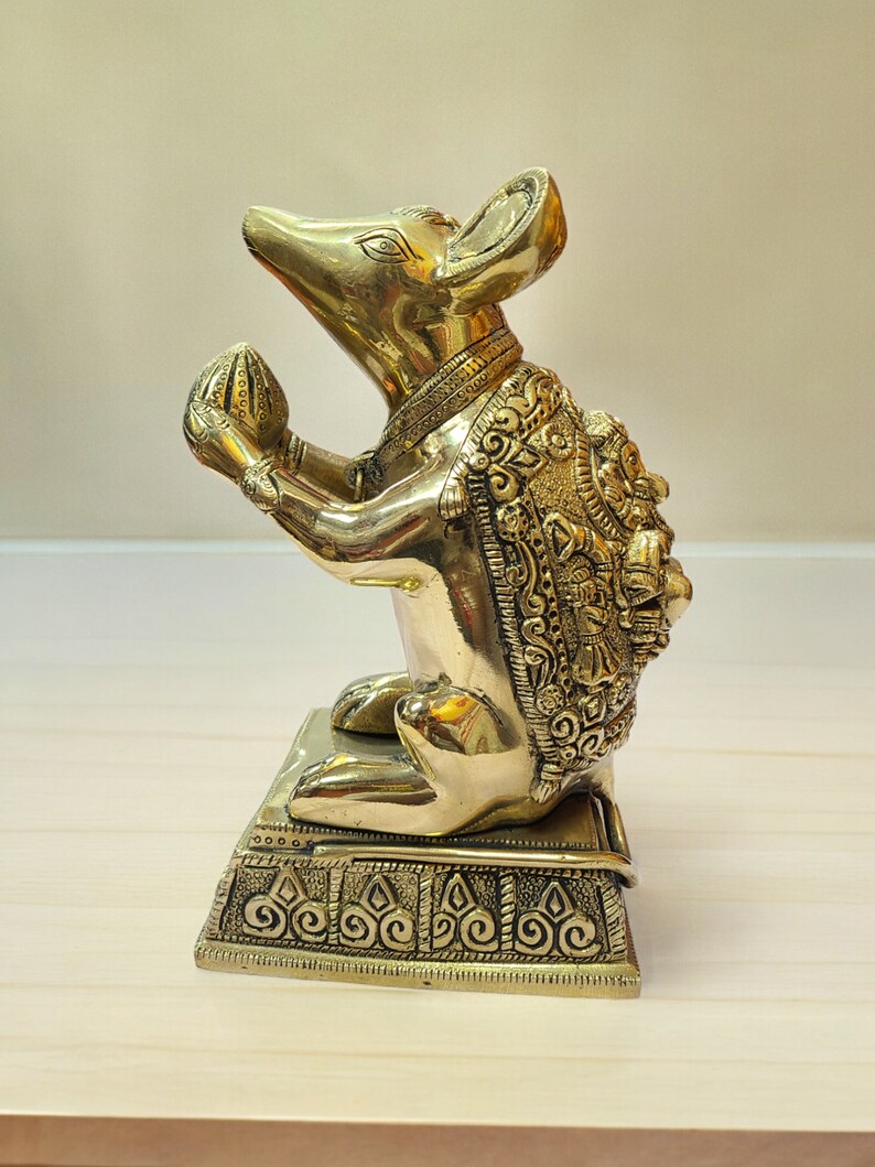 9.5 Inches Brass Rat With Carving of Ganesh Ji Backside for Home Decor ...